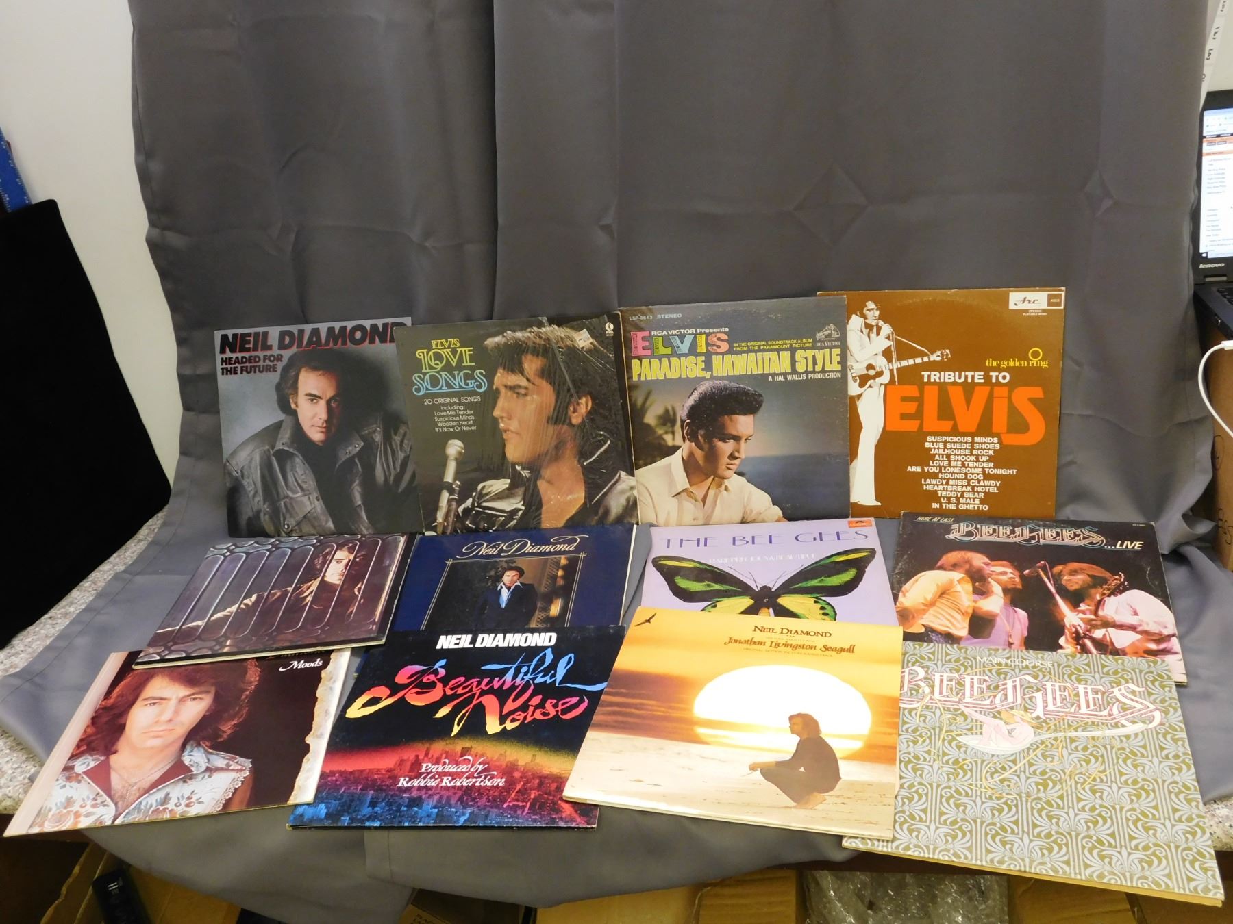 Lot of 12 Records LPs Elvis Bee Gees Neil Diamond
