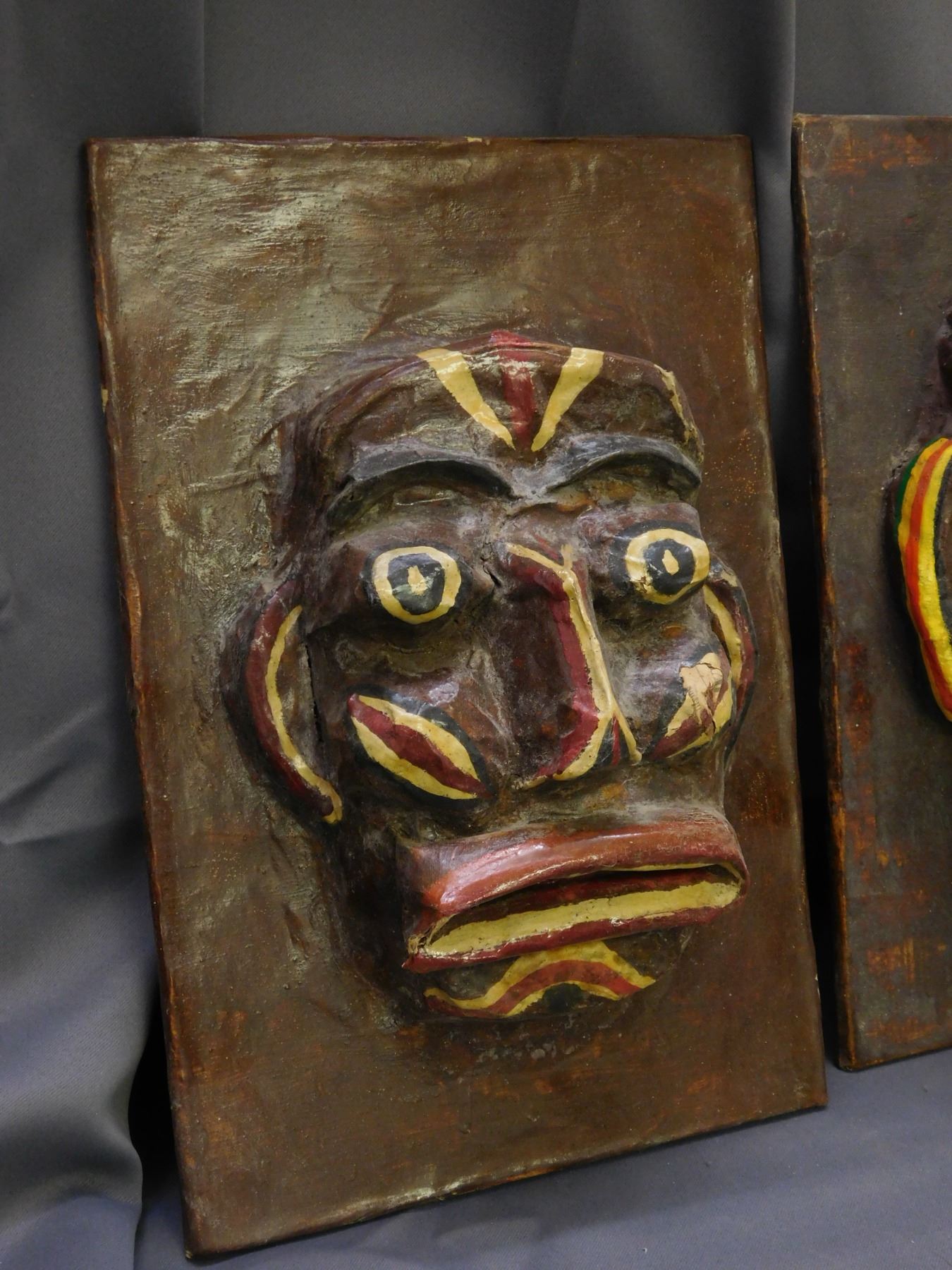 Lot of 2 Vintage Paper Mache Tiki Tribal Masks Wall Art Decor