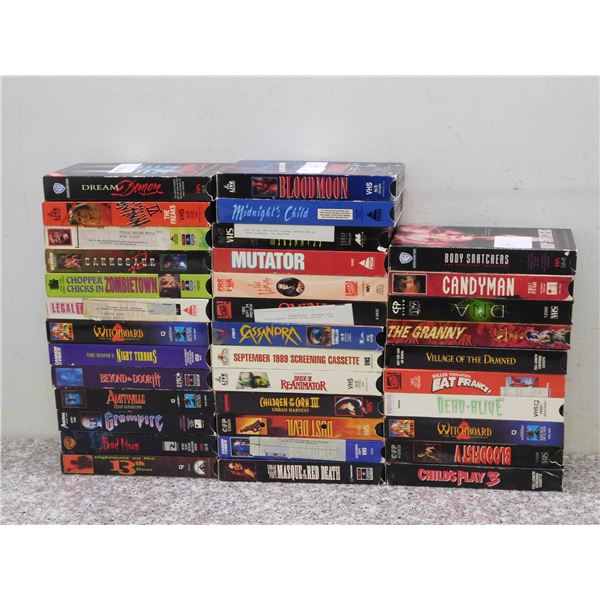 Lot of 36 Vintage Screener/Promo VHS Tapes Assorted Titles all Horror Theme