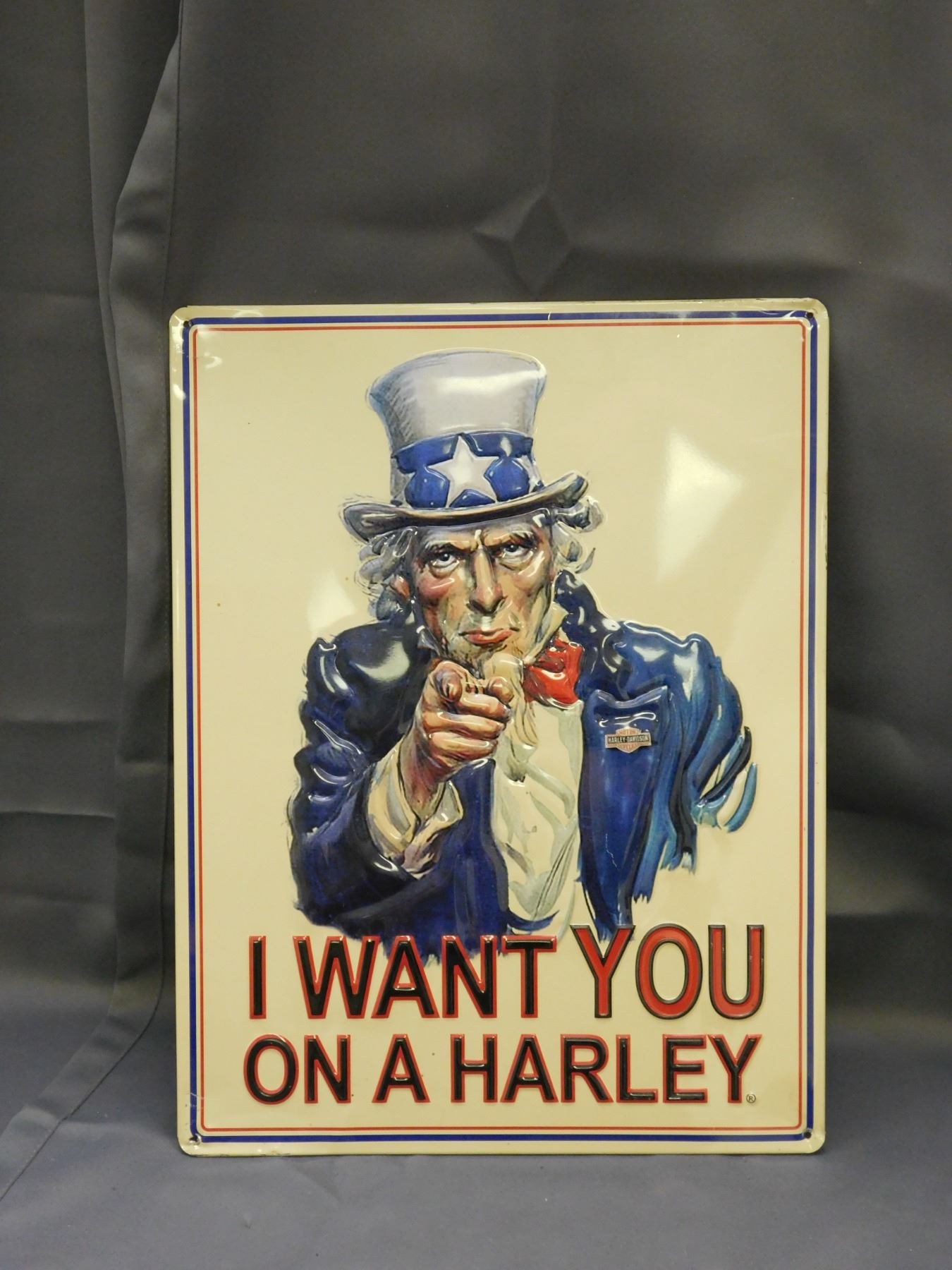 Uncle Sam "I Want You on a Harley" Tin Metal Wall Sign