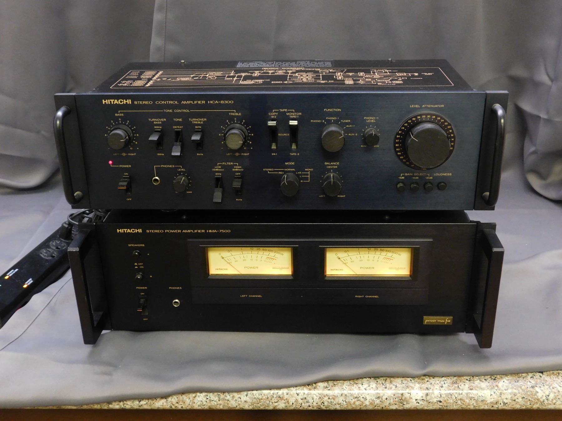 Lot of 2 Hitachi Power Amplifier HMA-7500 and Stereo Control Amplifier ...