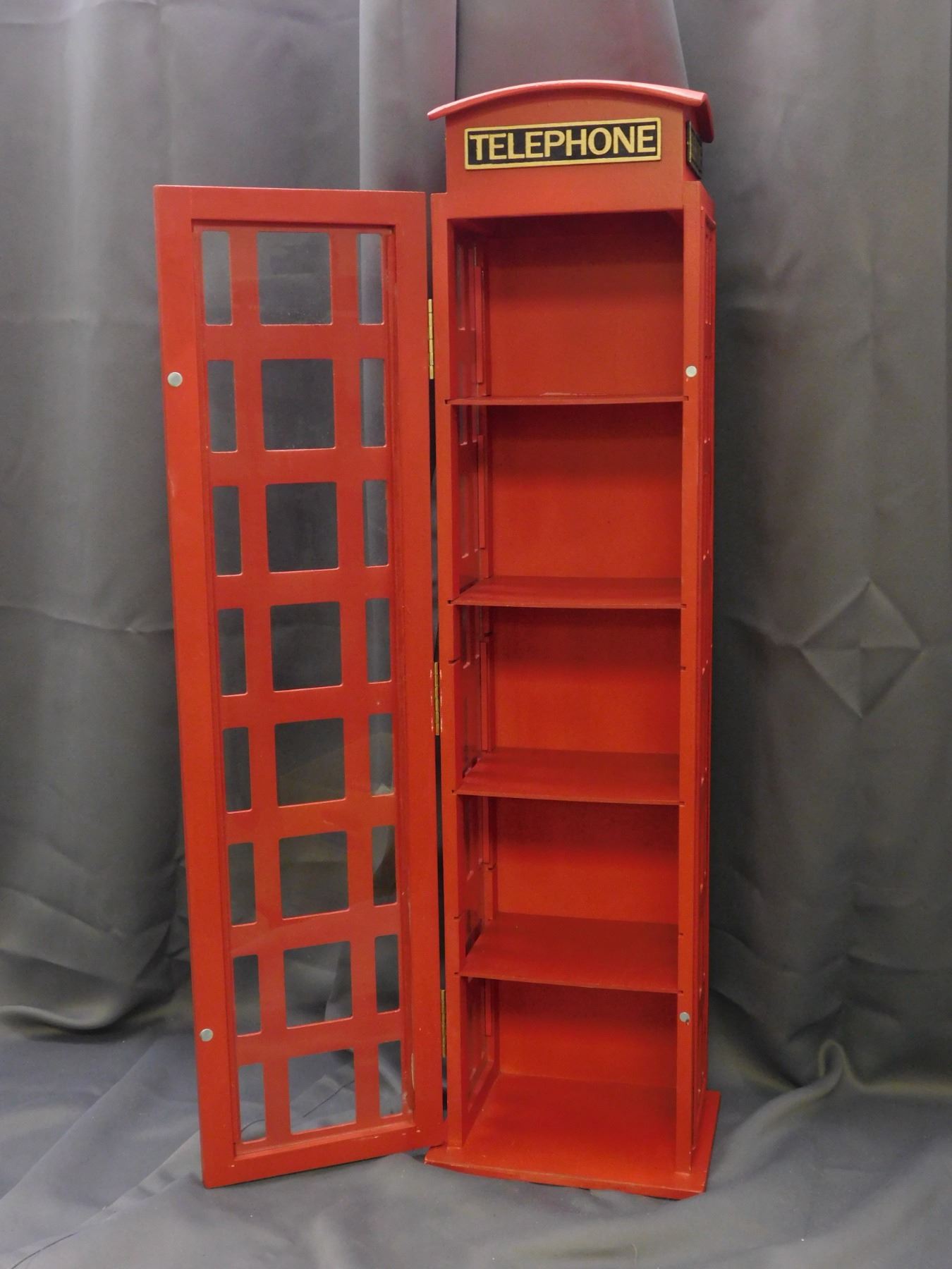 London Red Telephone Box Cabinet with Door and 4 Shelves