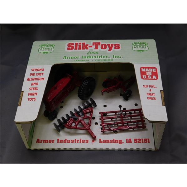 Slik-Toy Armor Industries Die Cast Boxed Farm Toy 1960s Four Piece Farm Set