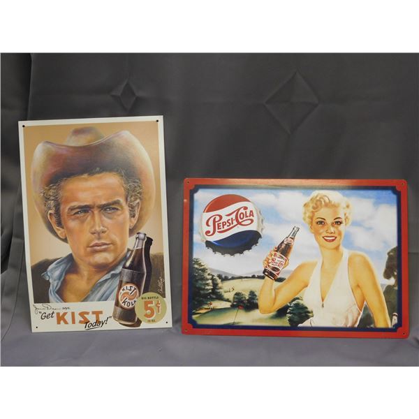 Lot of 2 Tin Signs Pepsi-Cola Pin-Up Woman and Get Kist