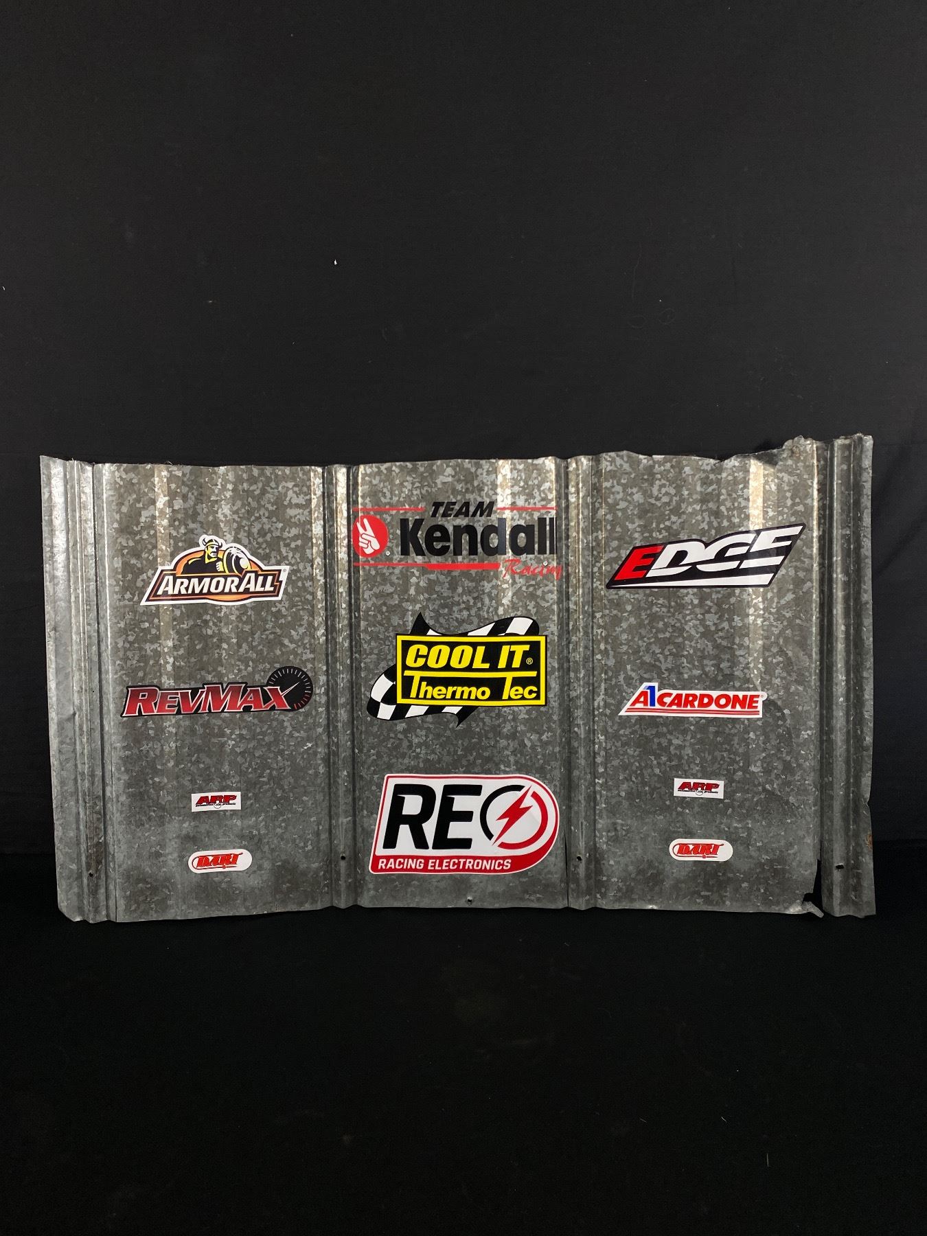 Lg Old Galvenized Tin w/Lots of Automotive Decals. Cool Garage Art ...