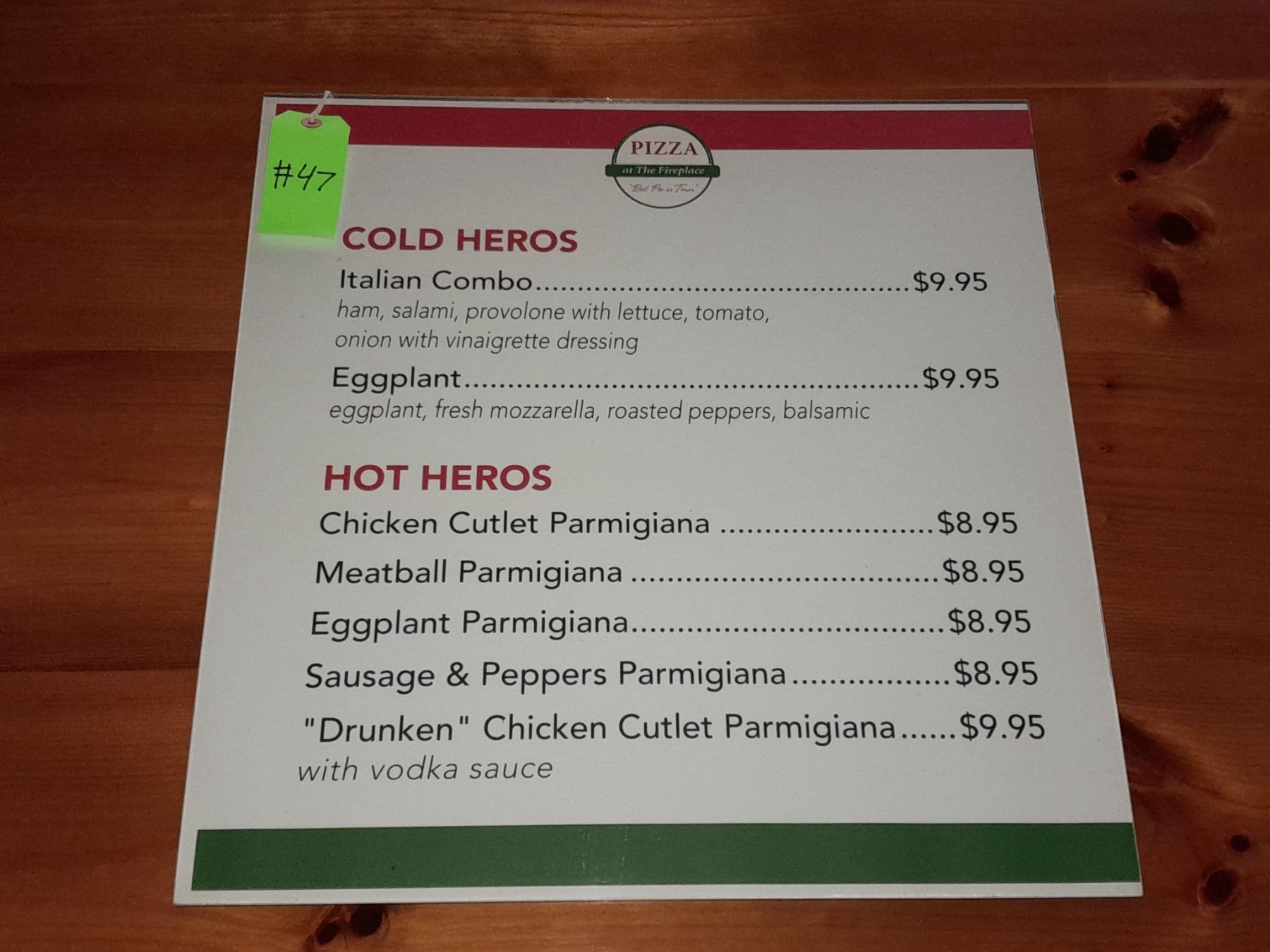 Original The Fireplace Restaurant - Pizza Menu Board Sign - Cold Heroes ...