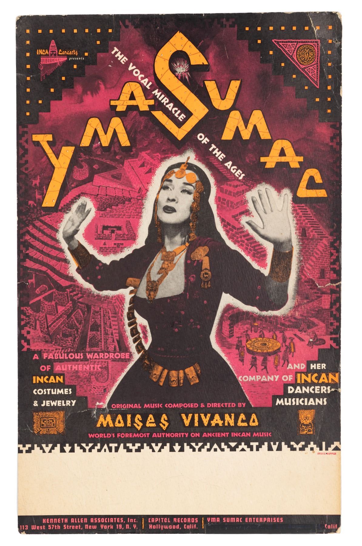 VINTAGE ORIGINAL 1954 YMA SUMAC CARDBOARD WORLD TOUR CONCERT POSTER ...