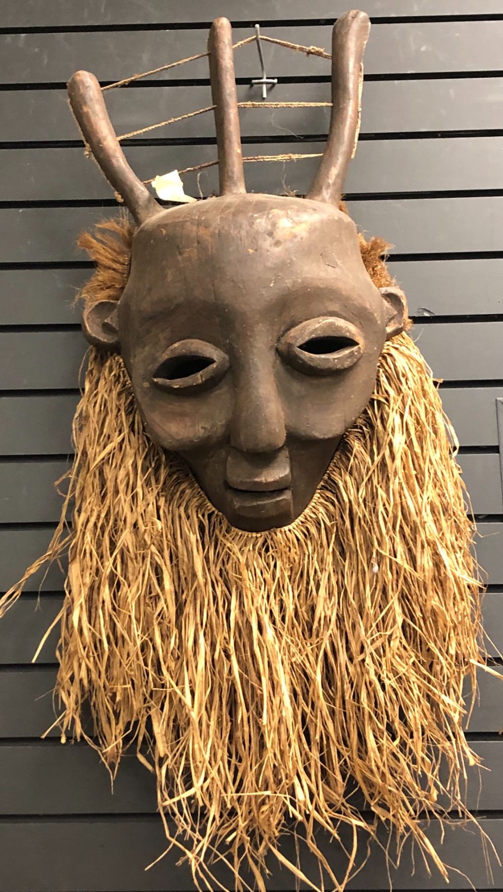 West African hand-carved "Congo Zaire" tribal wooden mask - approx 34" long