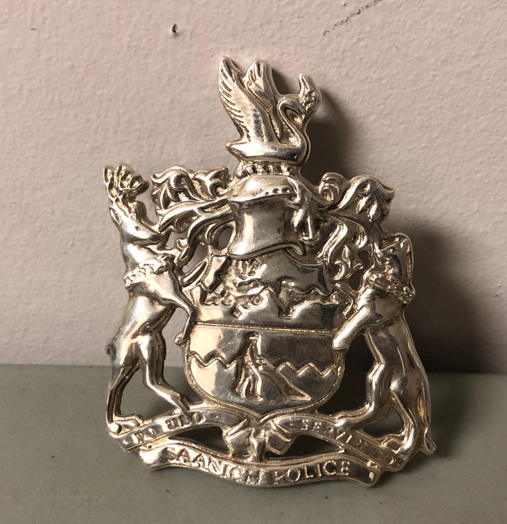 Group of police hat badges (from the true crime drama miniseries)