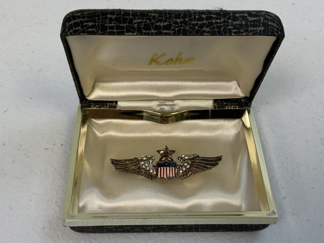 WWI US ARMY AIR FORCE SWEETHEART PILOT WINGS STERLING ENAMELS & STONES