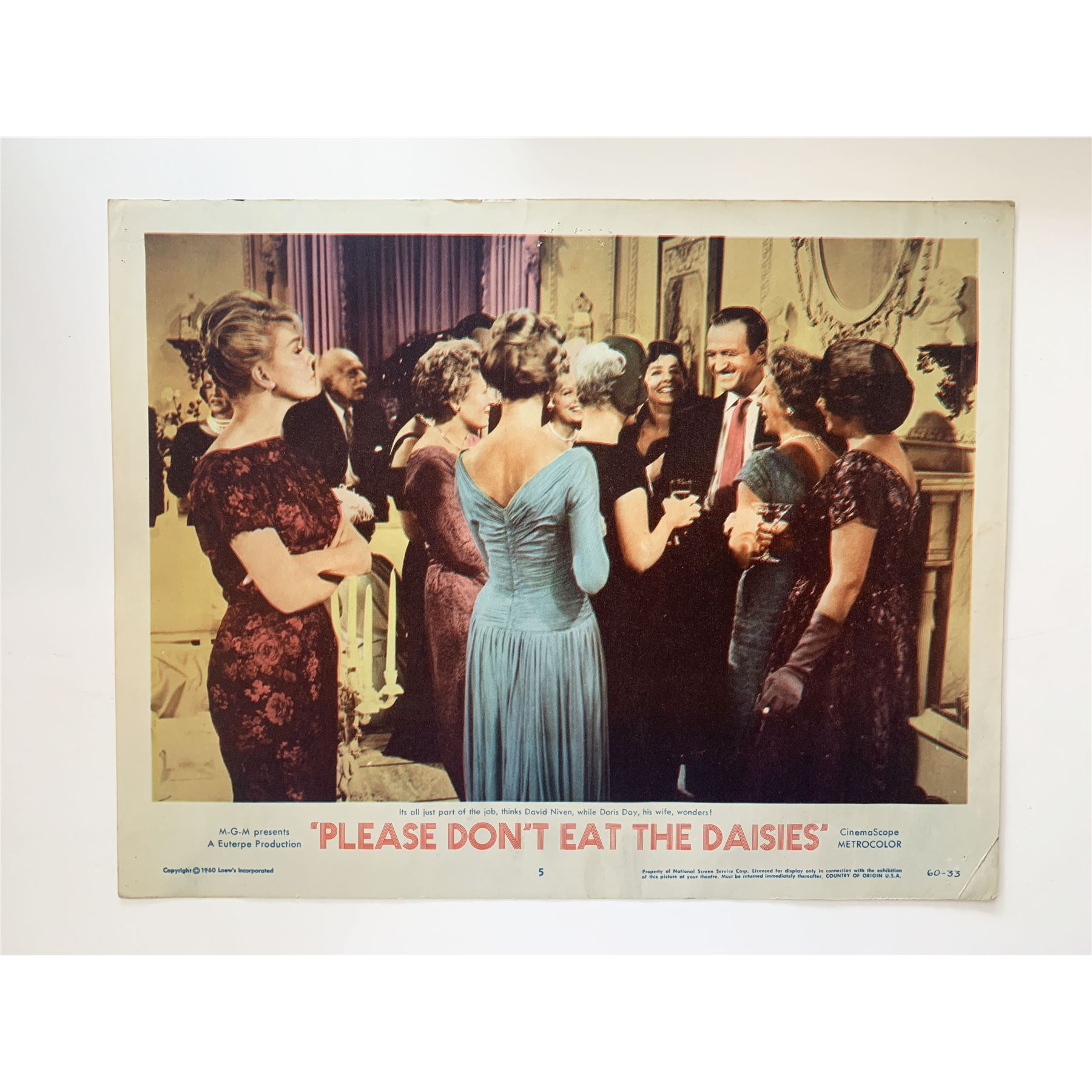 Please Don't Eat the Daisies original 1960 vintage lobby card. 11x14 inches