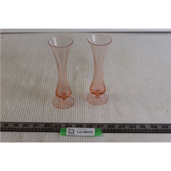 2 Pink Glass Vases Bodnarus Auctioneering