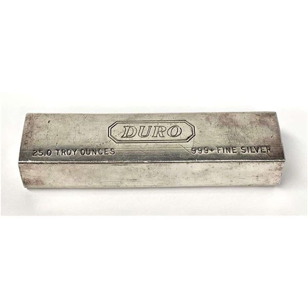 Rare Vintage Duro 25 ozt .999 Silver Bar