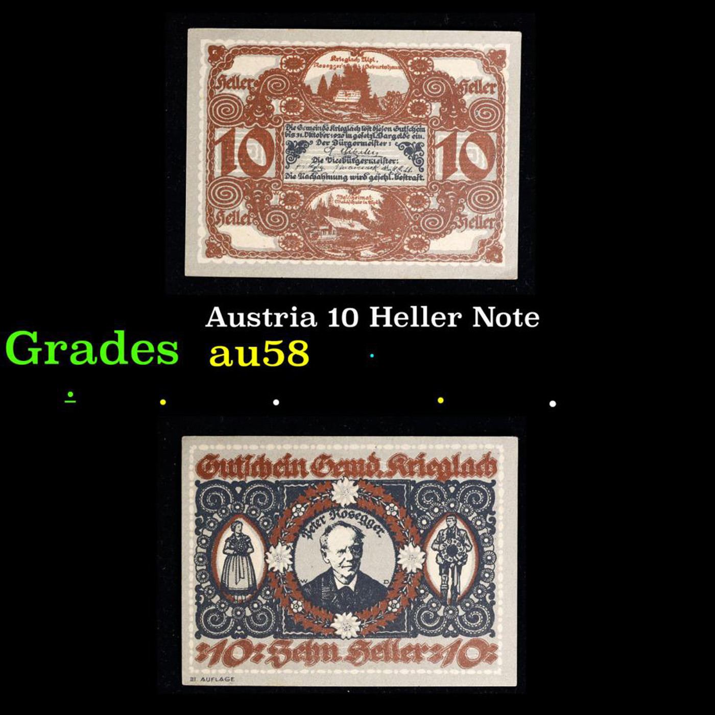 Austria 10 Heller Note Grades Choice AU/BU Slider