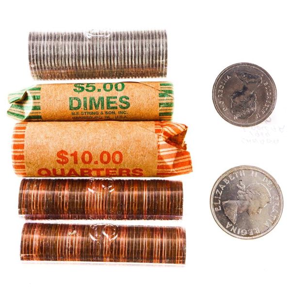 Canada Coin Lot - 2 Rolls x One cent, 1 Roll x 10 cents, 2 Rolls x 25 ...