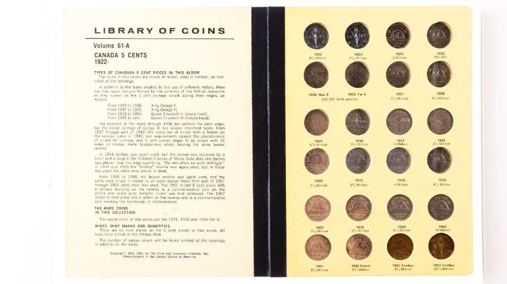 Vintage Library of Coins Album - Canada Five Cents - Nice Collection