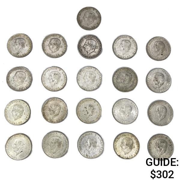 1955-1957 MX 8.7738oz TW Silver Small 5 Pesos (21 Coins)