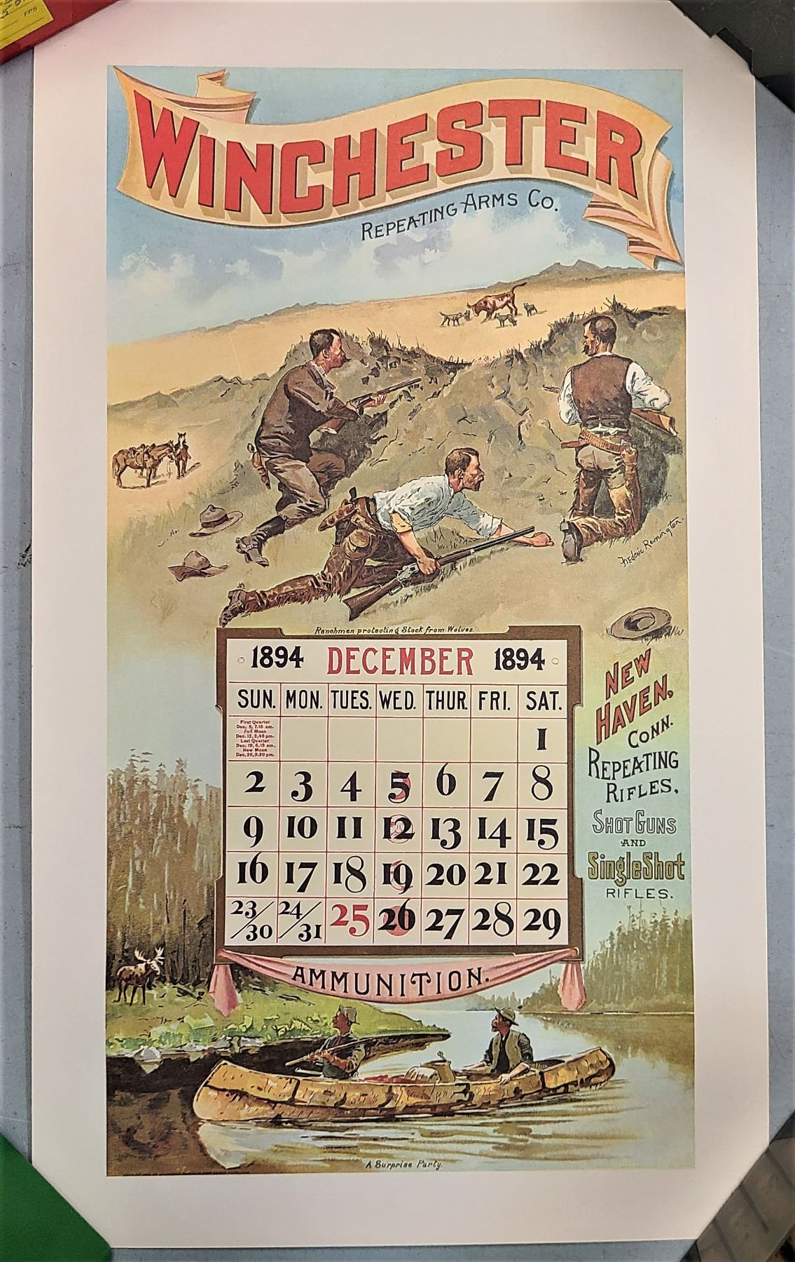WINCHESTER ORIGINAL CALENDAR REPRODUCTIONS WALL ART 1894