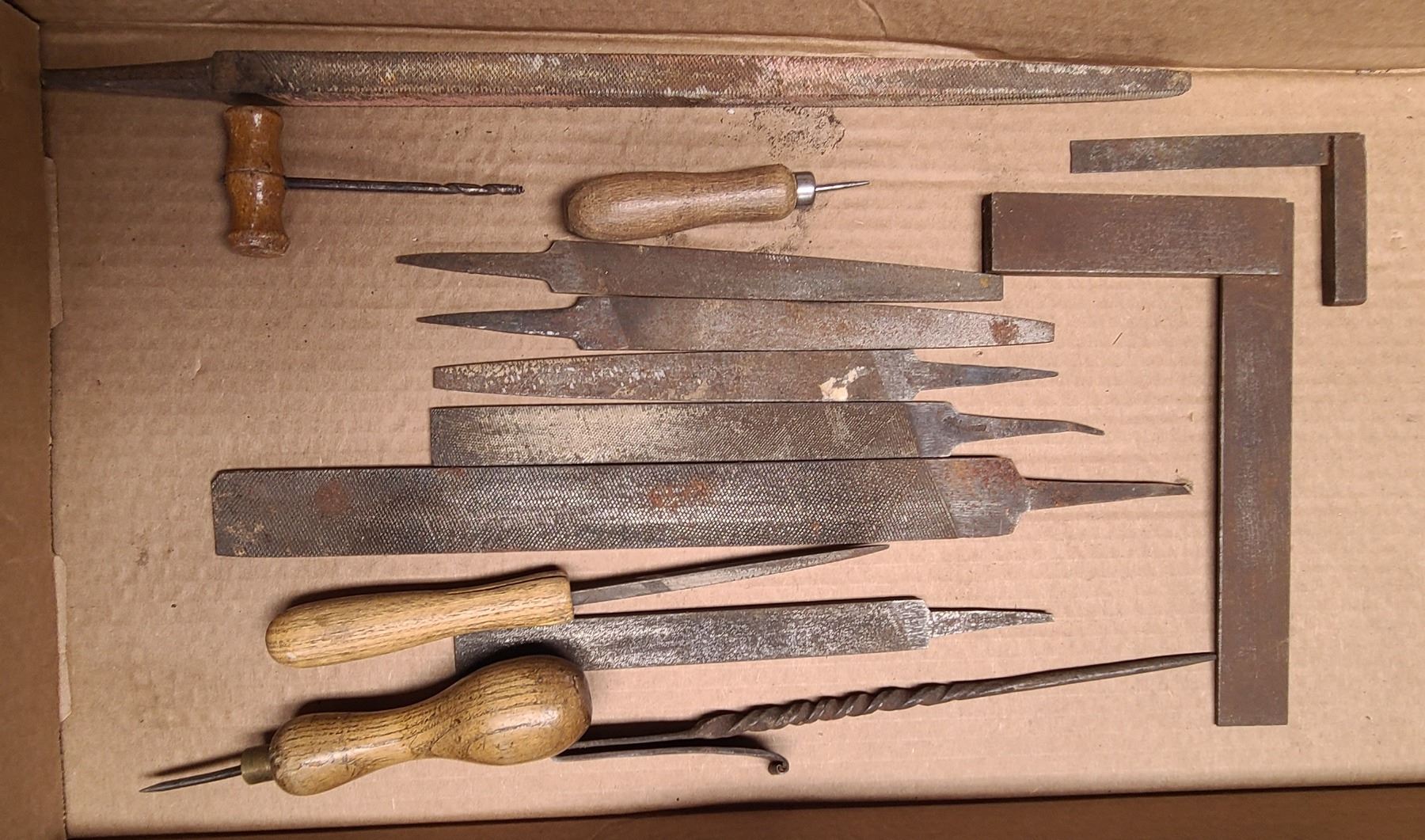 Vintage Metal Files plus - Tray of old tools as shown in picture.