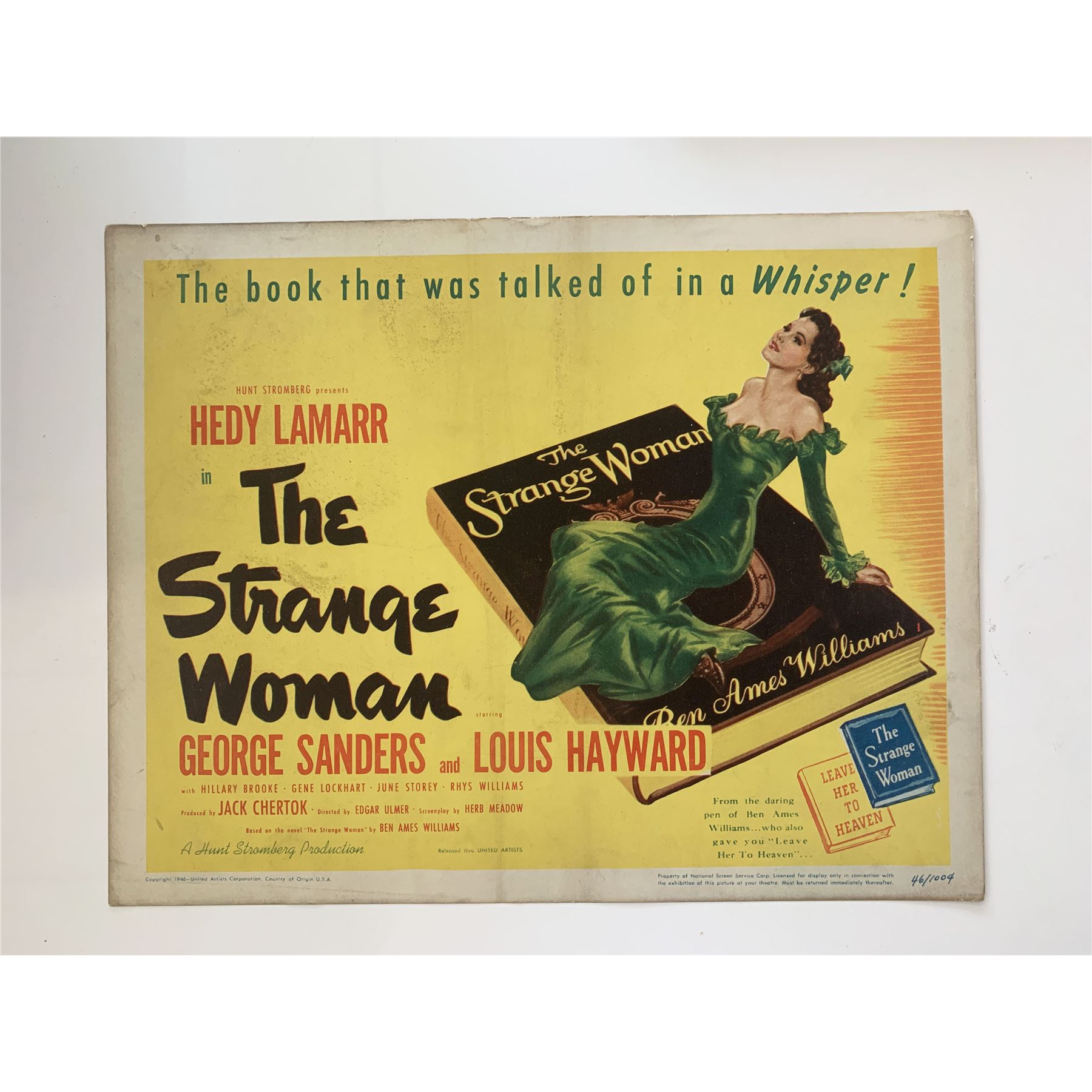 The Strange Woman original 1946 vintage lobby card on heavy card stock ...