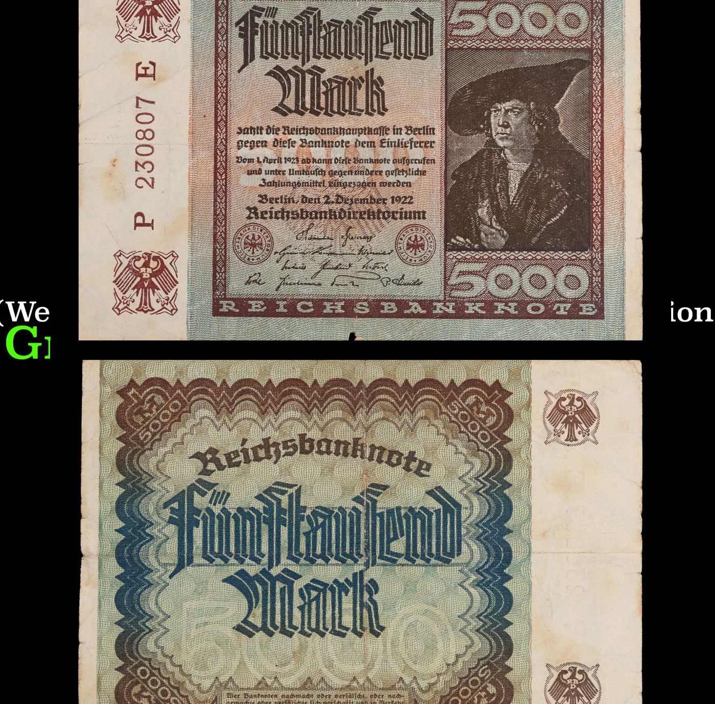1922 Germany (Weimar) 5000 Marks Post-WWI Hyperinflation Banknote P ...