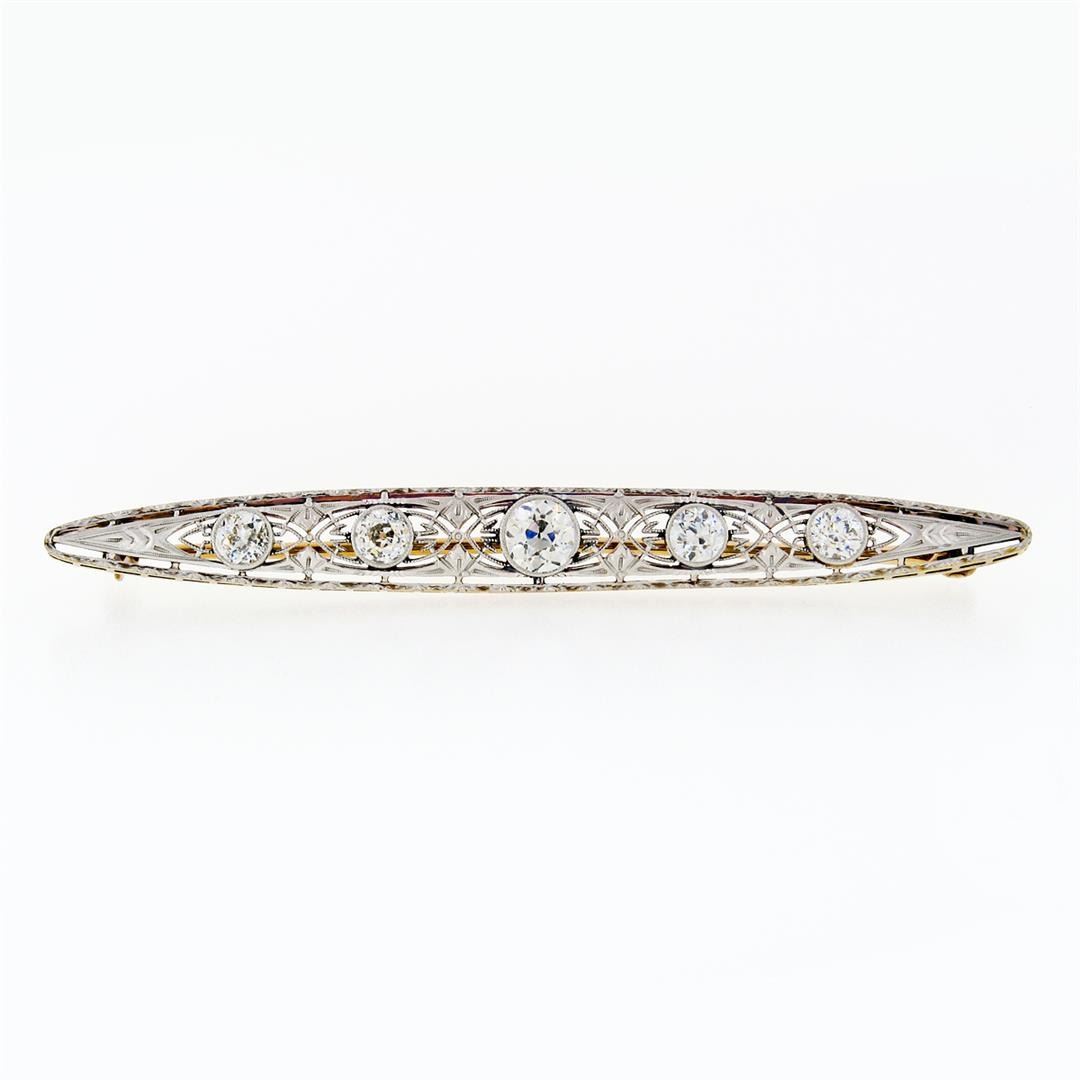 Antique Edwardian Krementz 14k Gold Filigree Milgrain Old Diamond Bar ...