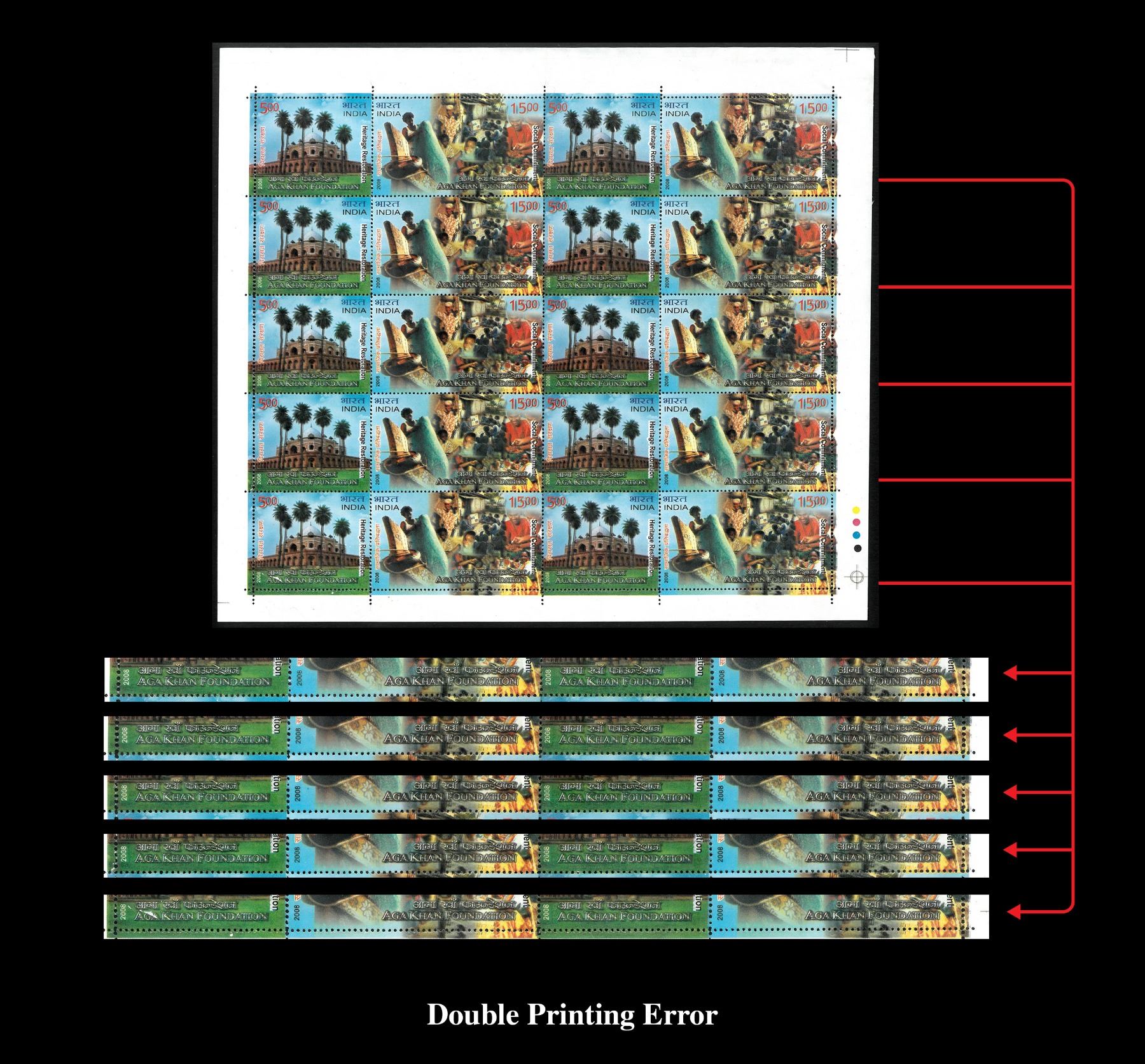 Rare Double Print Error Setenant Stamps Aga Khan Foundation of 2008.