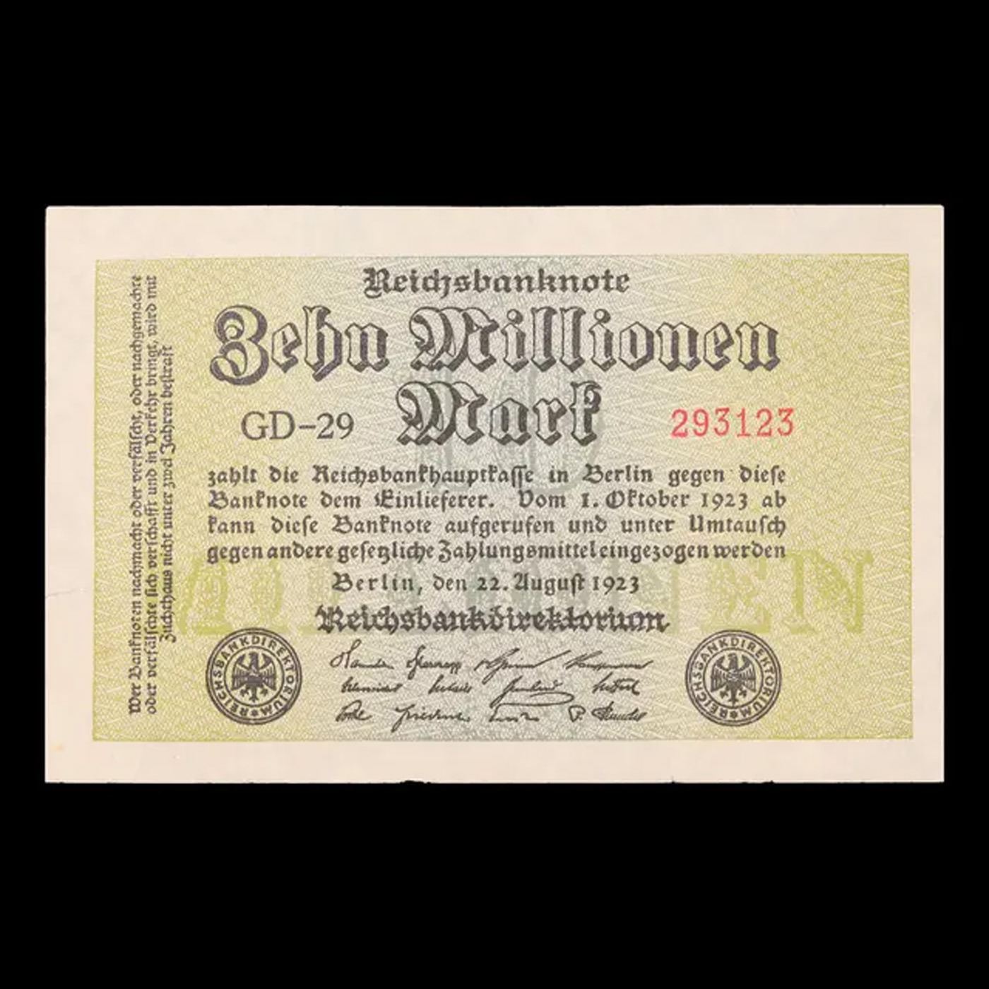 1923 Germany (Weimar Republic) 10 Million Marks Post-WWI Hyperinflation ...