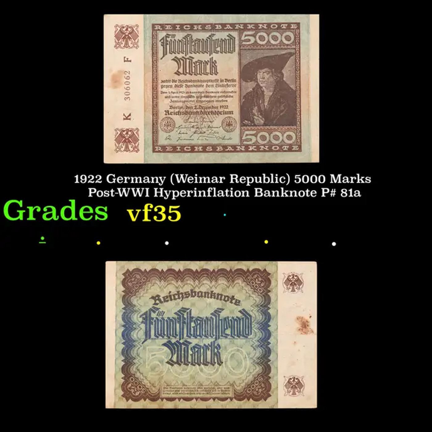 1922 Germany (Weimar Republic) 5000 Marks Post-WWI Hyperinflation ...