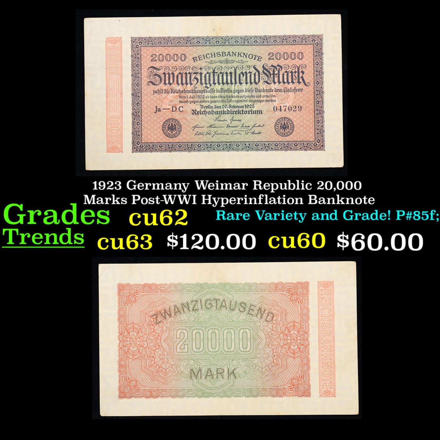 1923 Germany Weimar Republic 20,000 Marks Post-WWI Hyperinflation ...