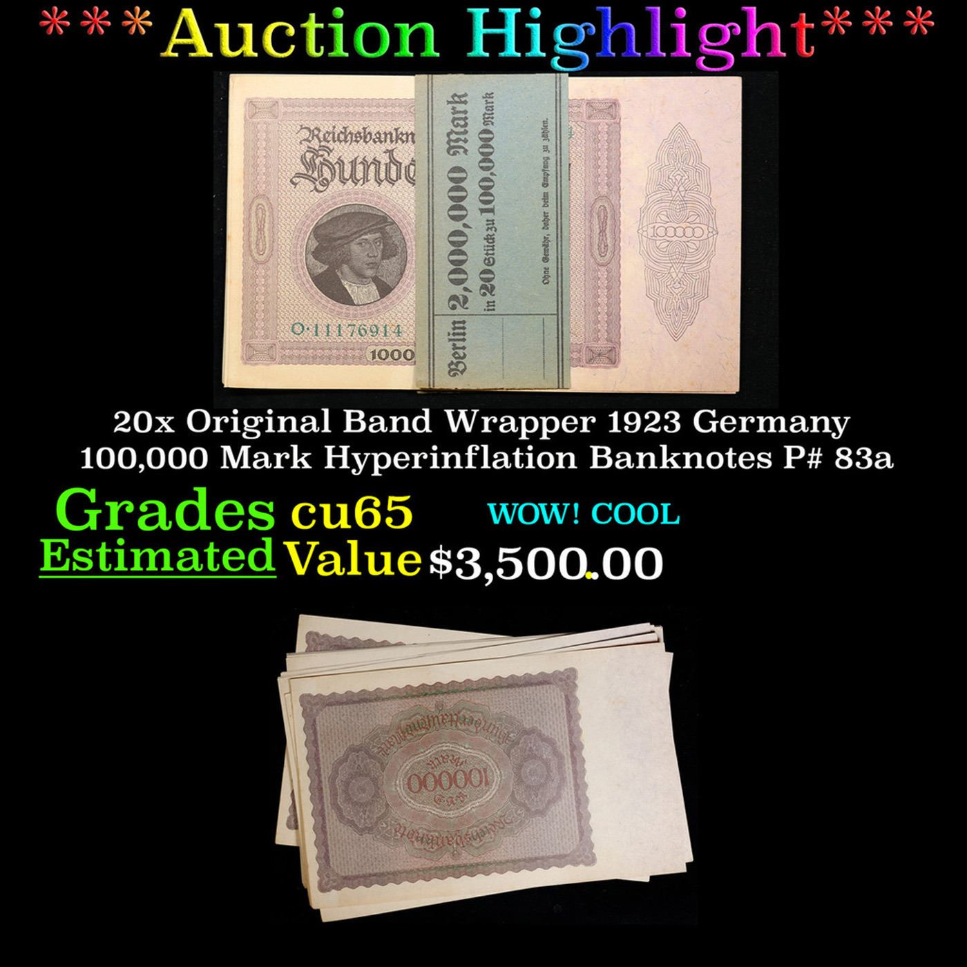 ***Auction Highlight*** 20x Original Band Wrapper 1923 Germany 100,000 ...