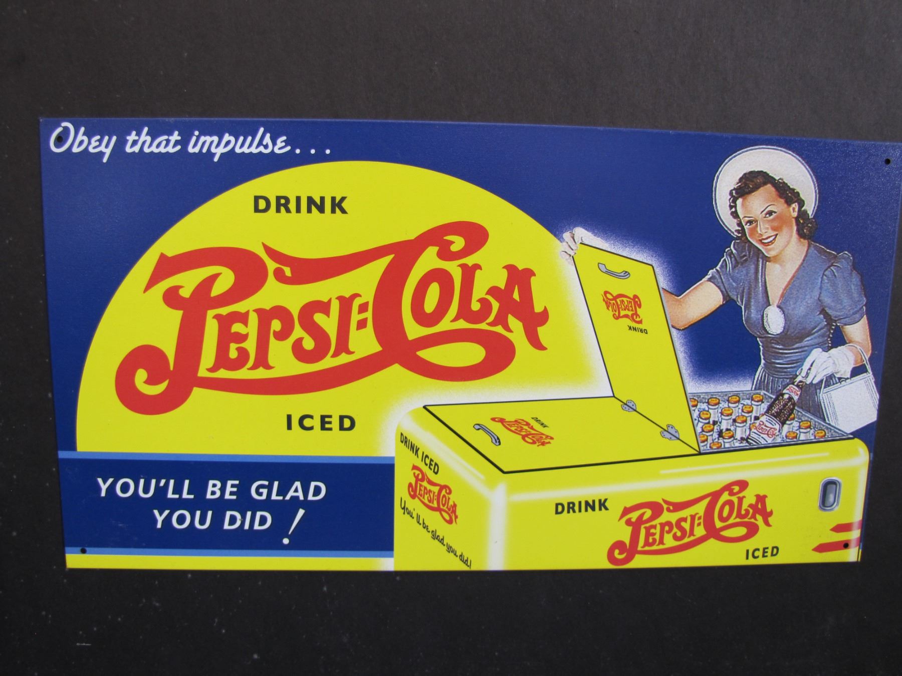 reproduction vintage metal Pepsi cola sign