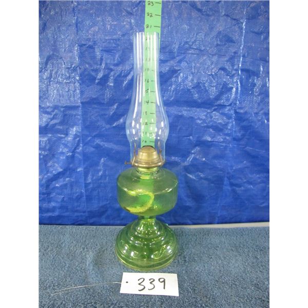 Vintage Oil Lamp With Green Glass Base