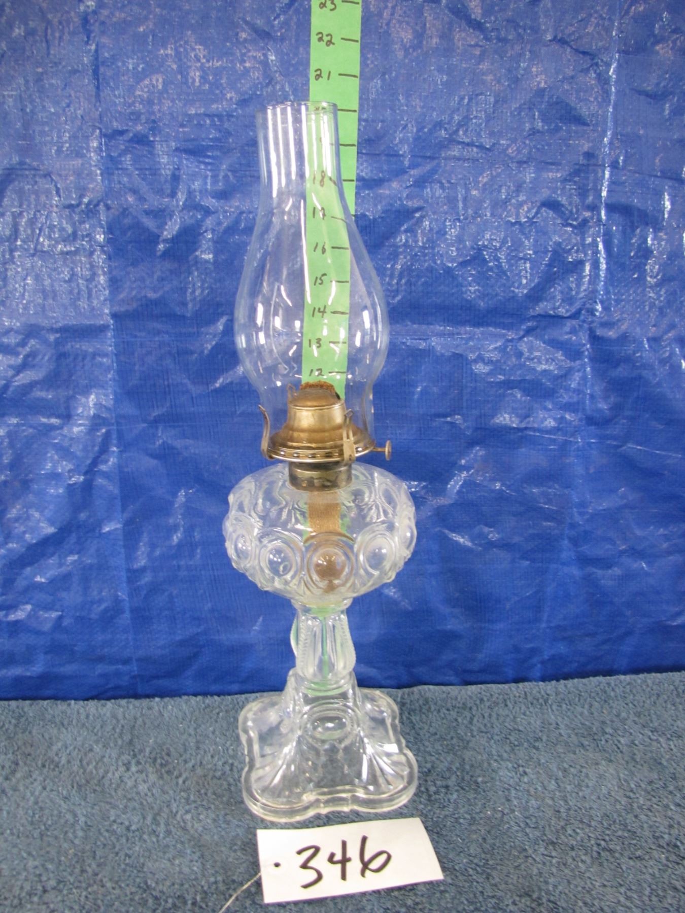 Vintage oil lamp clear glass base bullseye pattern