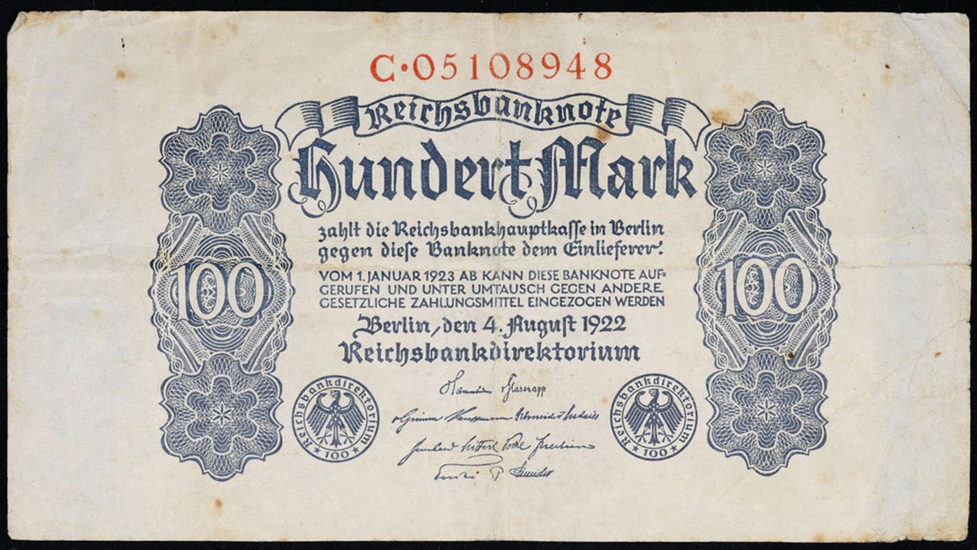 1922 Germany (Weimar Republic) 100 Marks Banknote - Post-WWI ...