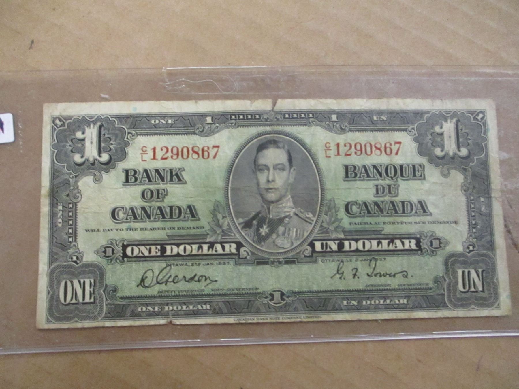 1937 BANK OF CANADA KING GEORGE VI DOLLAR BILL