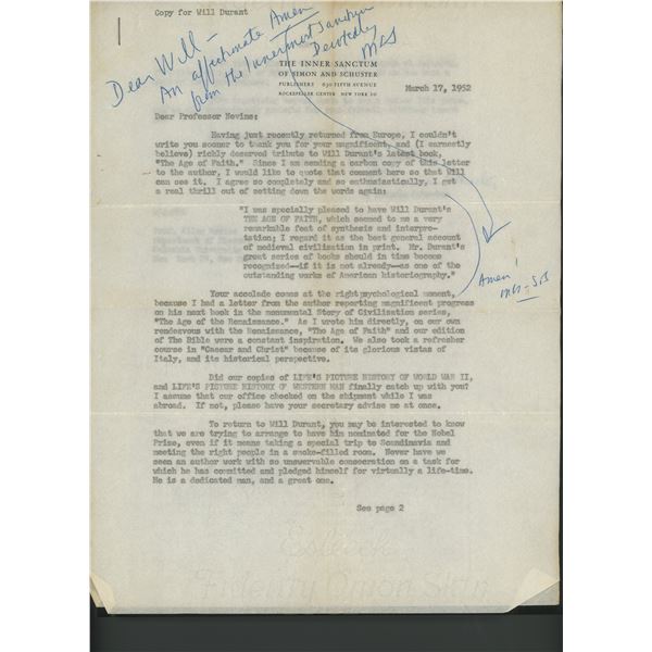 Simon and Shuster founder Max Schuster signed letter