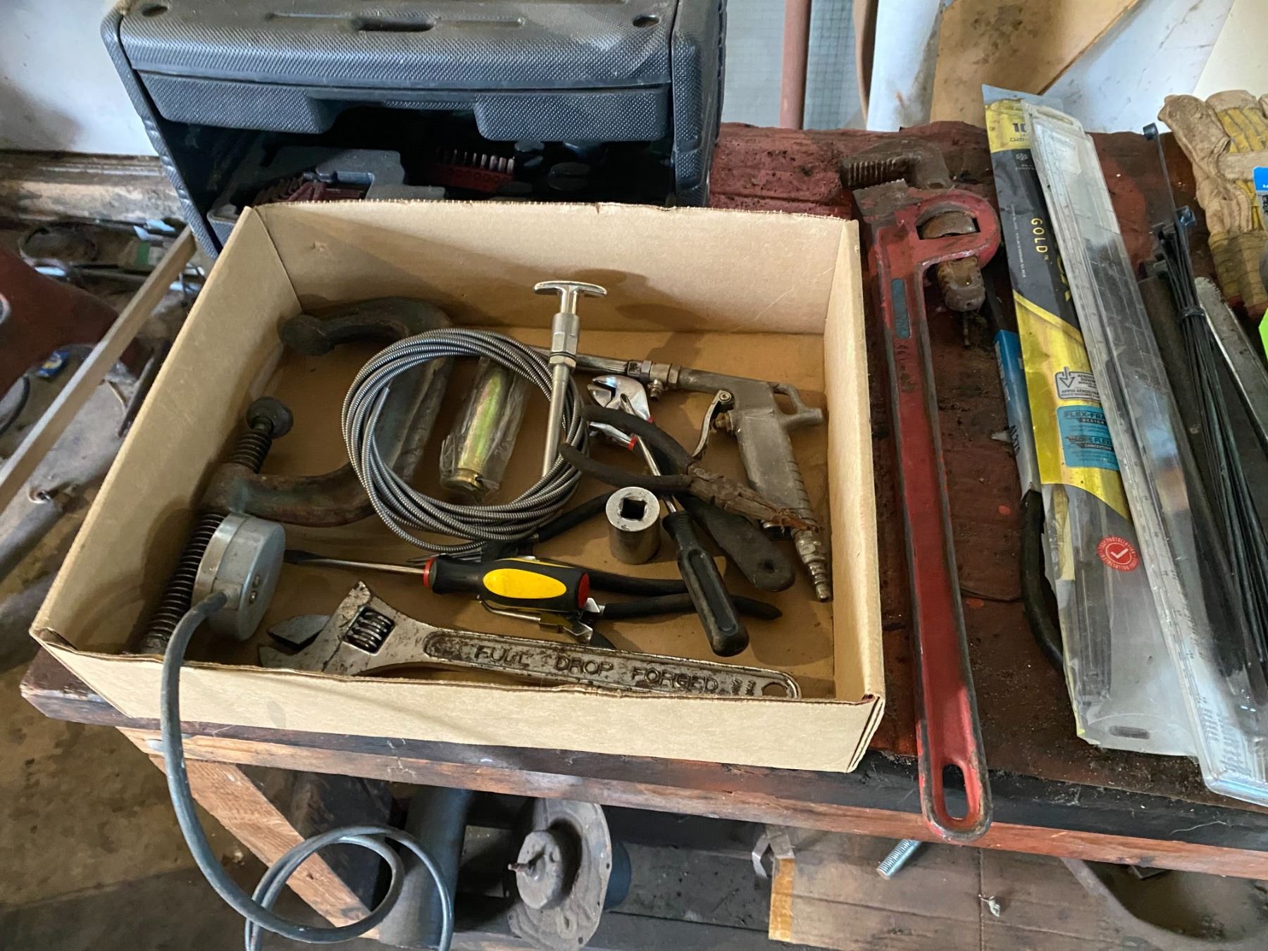 Misc. on table. Tools, parts, etc.