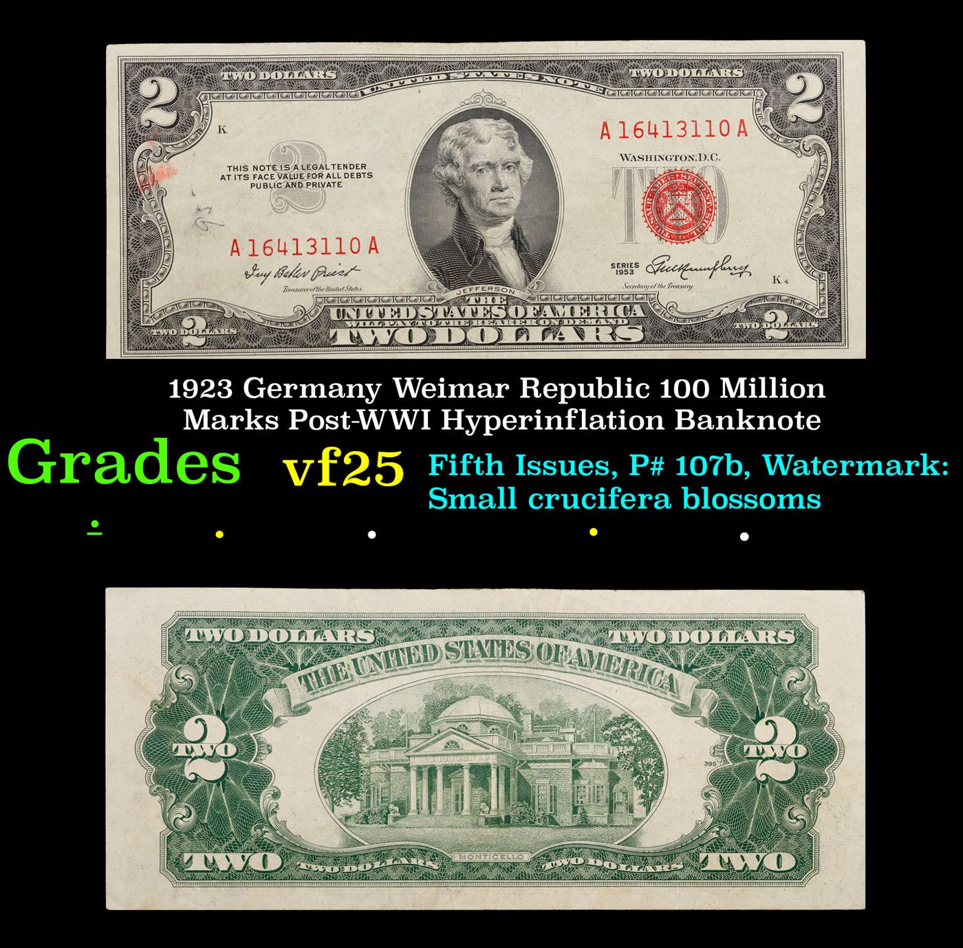 1923 Germany Weimar Republic 100 Million Marks Post-WWI Hyperinflation ...