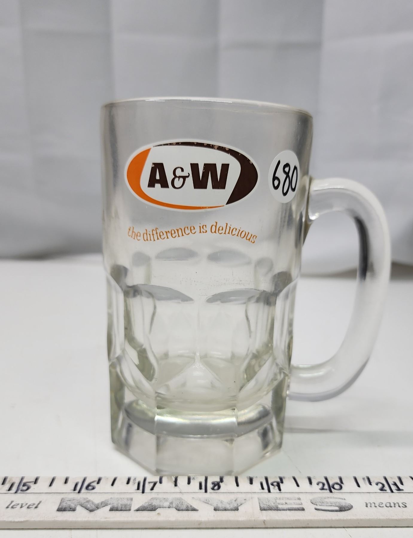 A&W glass mug - "The difference is delicious" - 6" tall - Schmalz Auctions