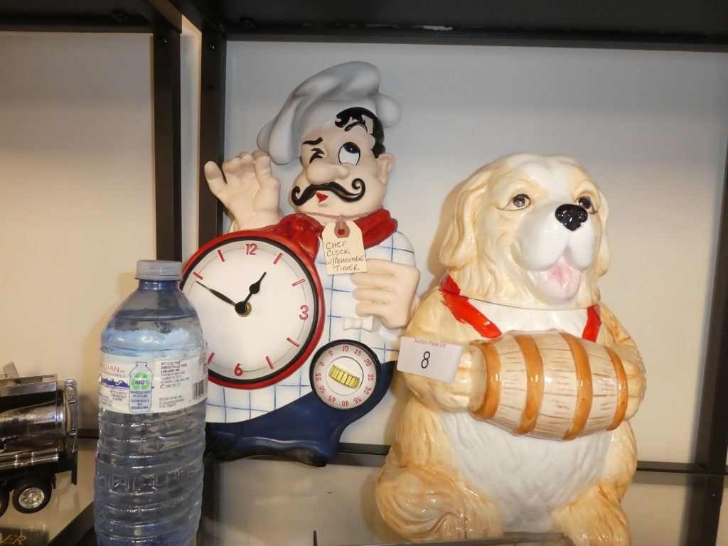 chef clock w/ removable timer, cookie jar