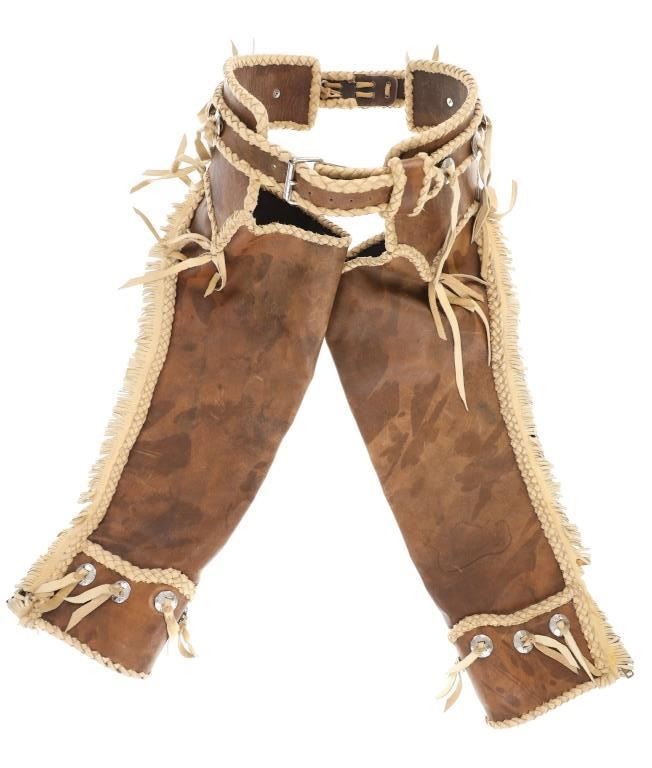 Western Cowboy Leather Braided Rope Shotgun Chaps