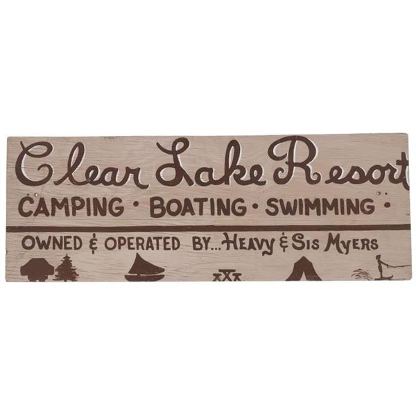 Late 1900s Clear Lake Resort Wood Advertising Sign