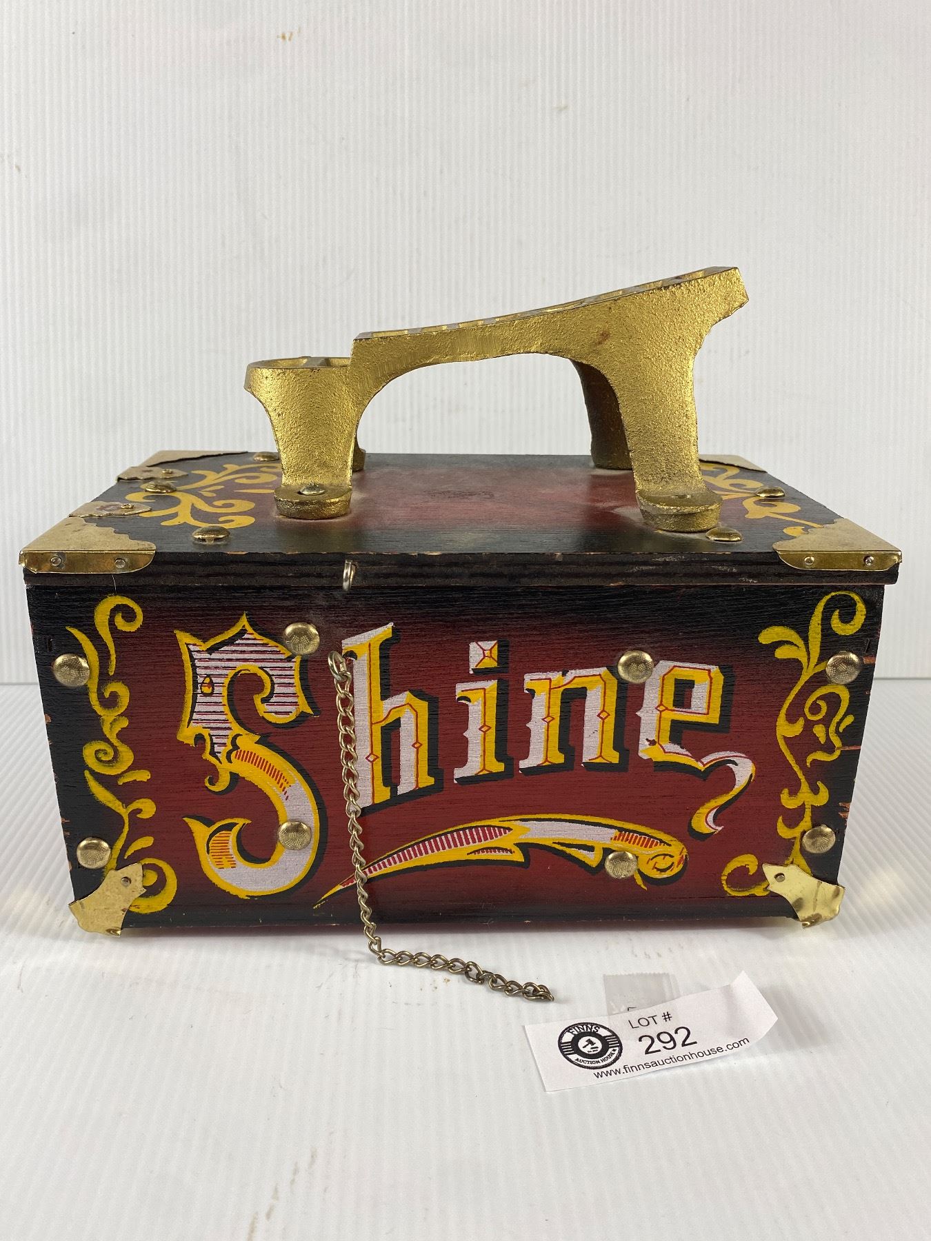 Vintage Wood & Brass Shoe Shine Box