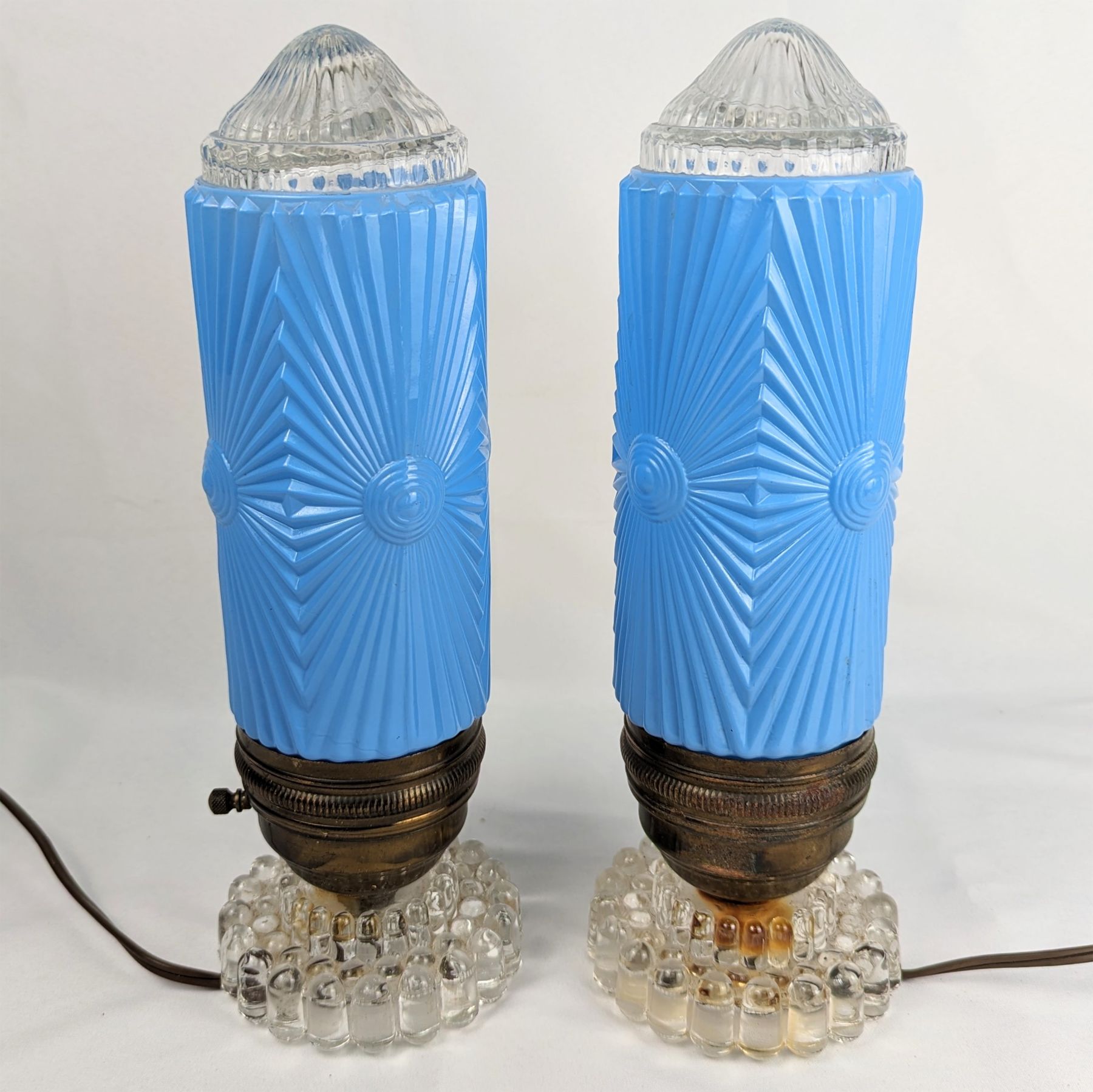 Antique Art Deco Skyscraper Boudoir Sky Blue Lamps - Set of 2