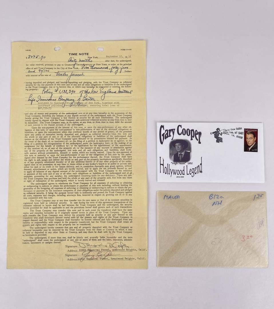 Gary Cooper Signed Document