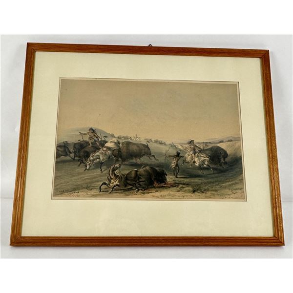George Catlin Buffalo Hunt Lithograph 1844 1st