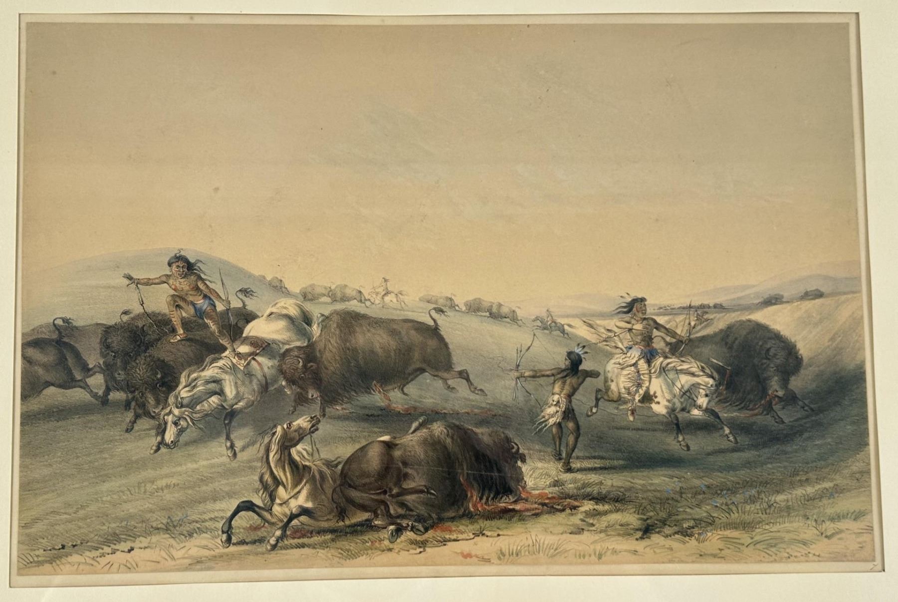 George Catlin Buffalo Hunt Lithograph 1844 1st