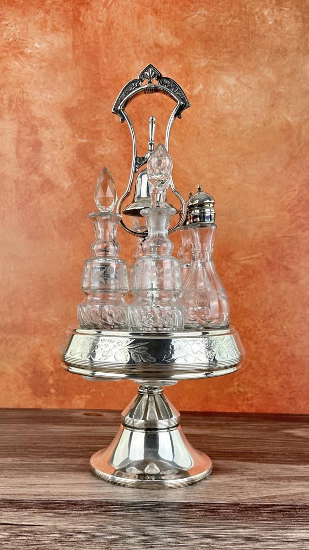 Victorian Crystal Cruet Set with Bell