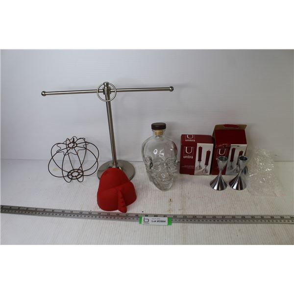 2 Sets Of Aluminum Candle Holders Glass Skull Bottle Chicken Hand